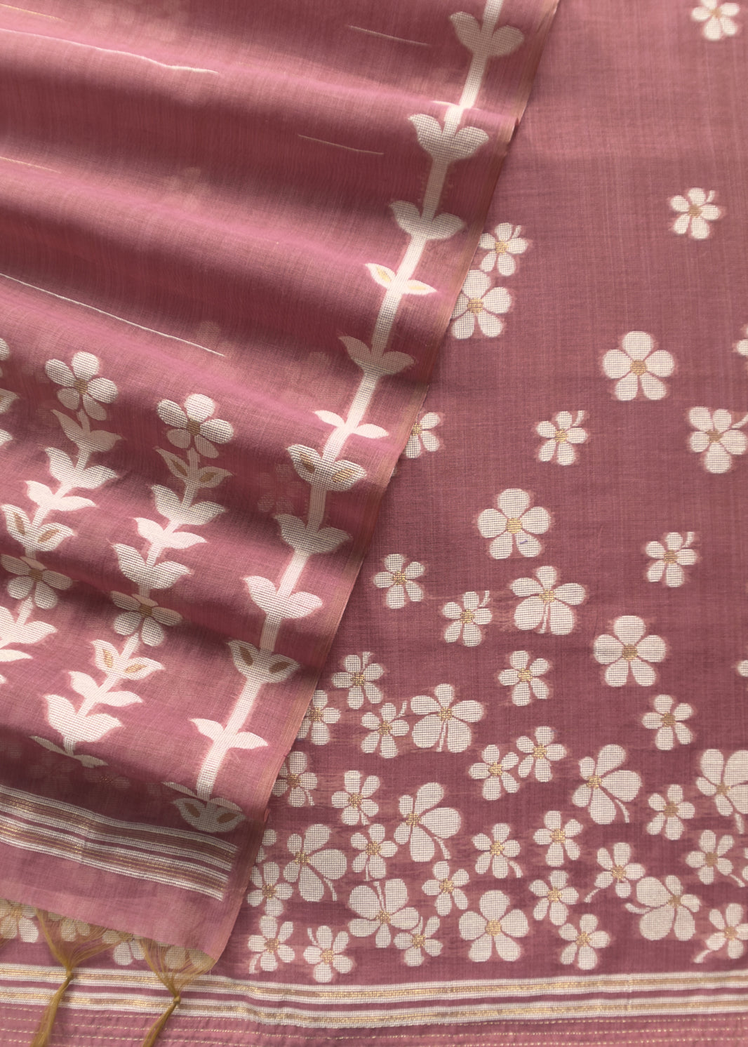 Turkish Pink Jamdani Weaved Unstitched Suit In Chanderi